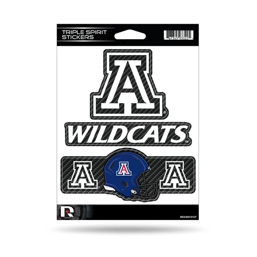 University Of Arizona Wildcats - Sheet Of 3 Carbon Fiber Triple Spirit ...