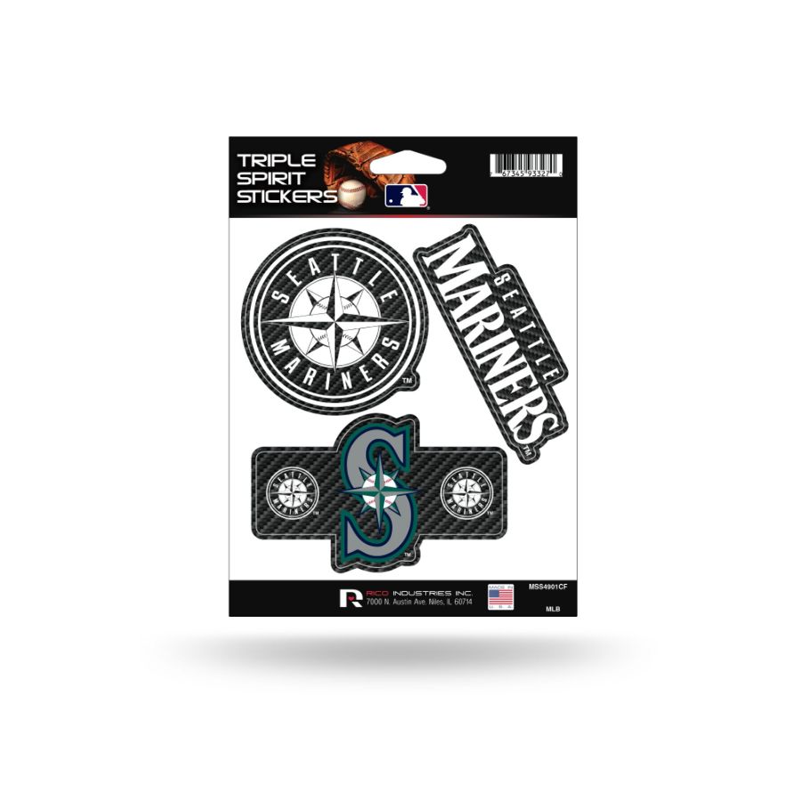 Seattle Mariners - Sheet Of 3 Carbon Fiber Triple Spirit Stickers at ...