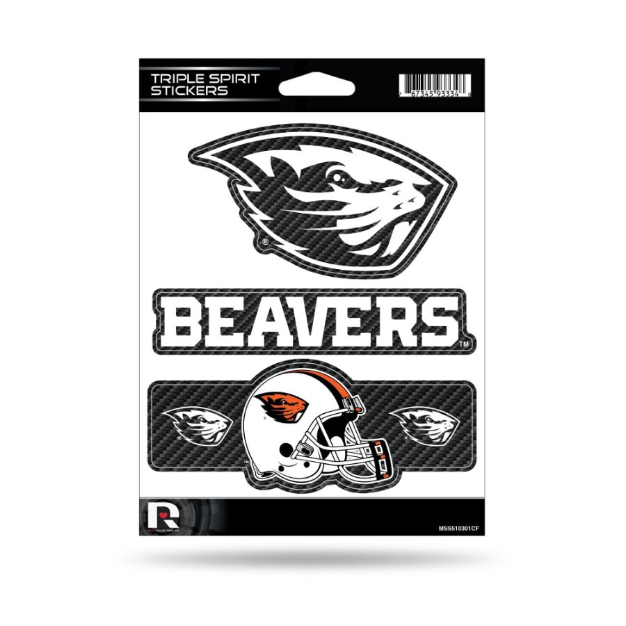 Oregon State University Beavers - Sheet Of 3 Carbon Fiber Triple Spirit ...