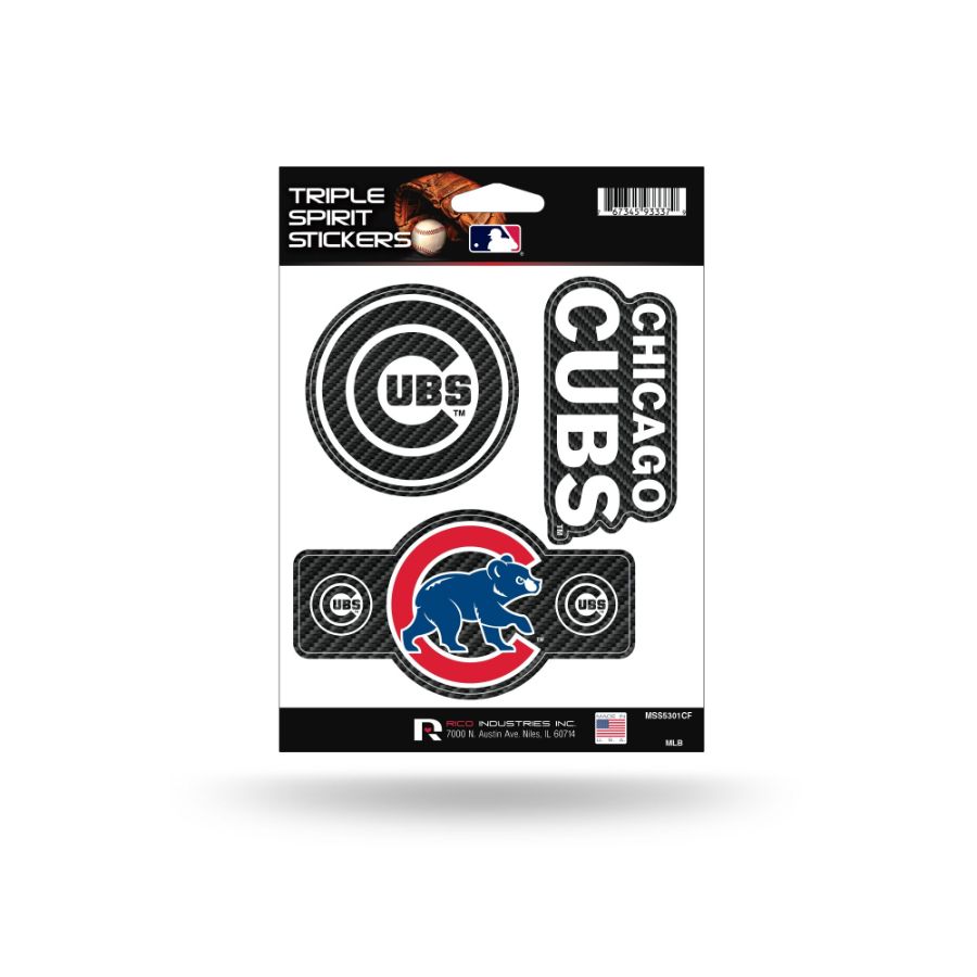 Chicago Cubs - Sheet Of 3 Carbon Fiber Triple Spirit Stickers at ...