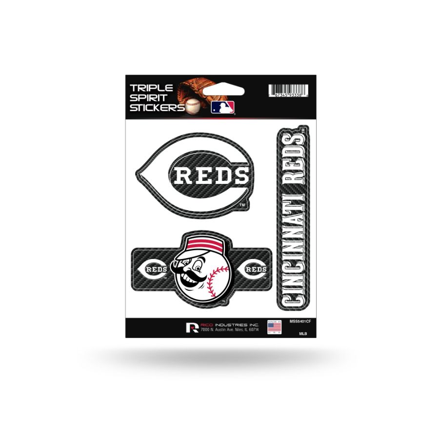 Cincinnati Reds - Sheet Of 3 Carbon Fiber Triple Spirit Stickers at ...