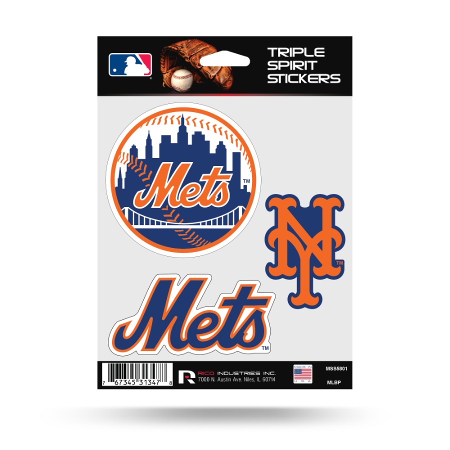 New York Mets - Sheet Of 3 Triple Spirit Stickers at Sticker Shoppe