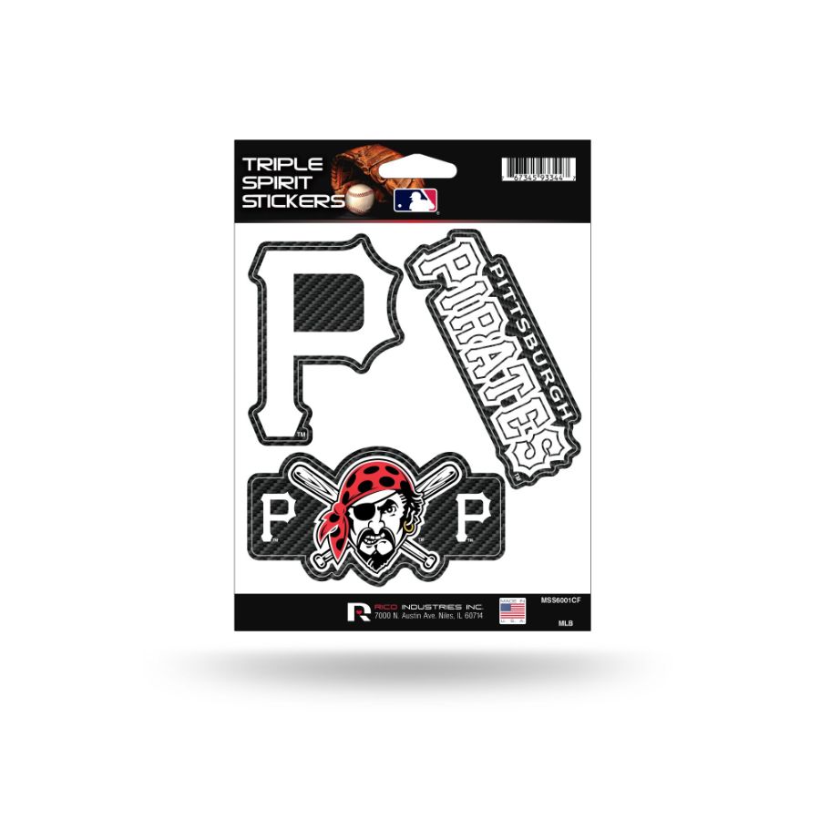 Pittsburgh Pirates - Sheet Of 3 Carbon Fiber Triple Spirit Stickers at ...