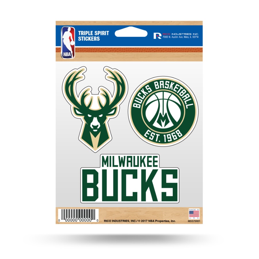 Milwaukee Bucks - Sheet Of 3 Triple Spirit Stickers at Sticker Shoppe