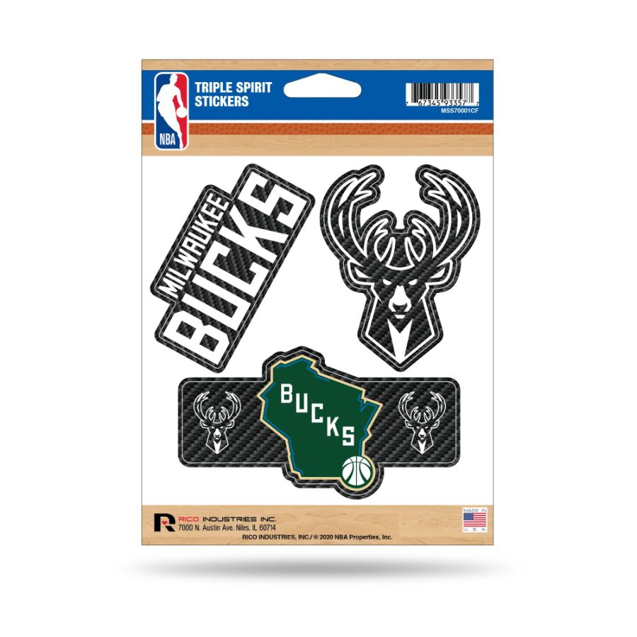 Milwaukee Bucks - Sheet Of 3 Carbon Fiber Triple Spirit Stickers at ...