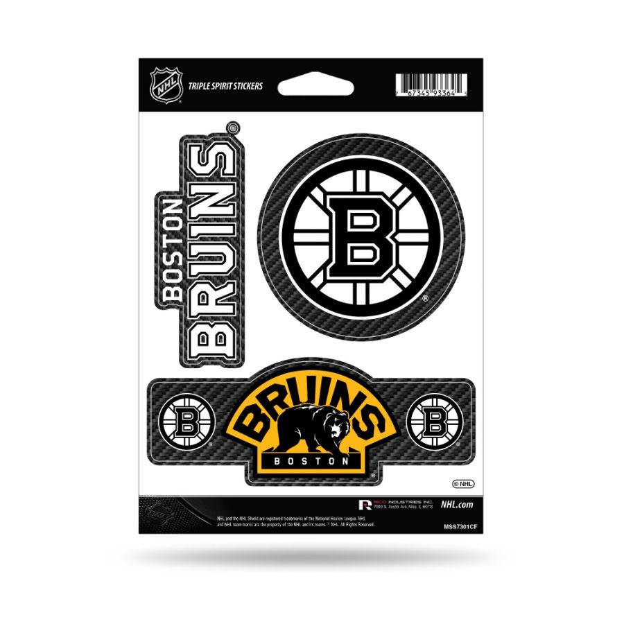 Boston Bruins - Sheet Of 3 Carbon Fiber Triple Spirit Stickers at ...