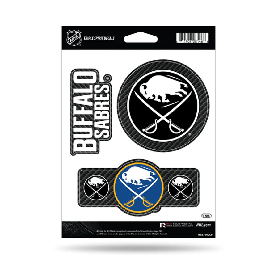 Buffalo Sabres Sheet Of 3 Carbon Fiber Triple Spirit Stickers at ...