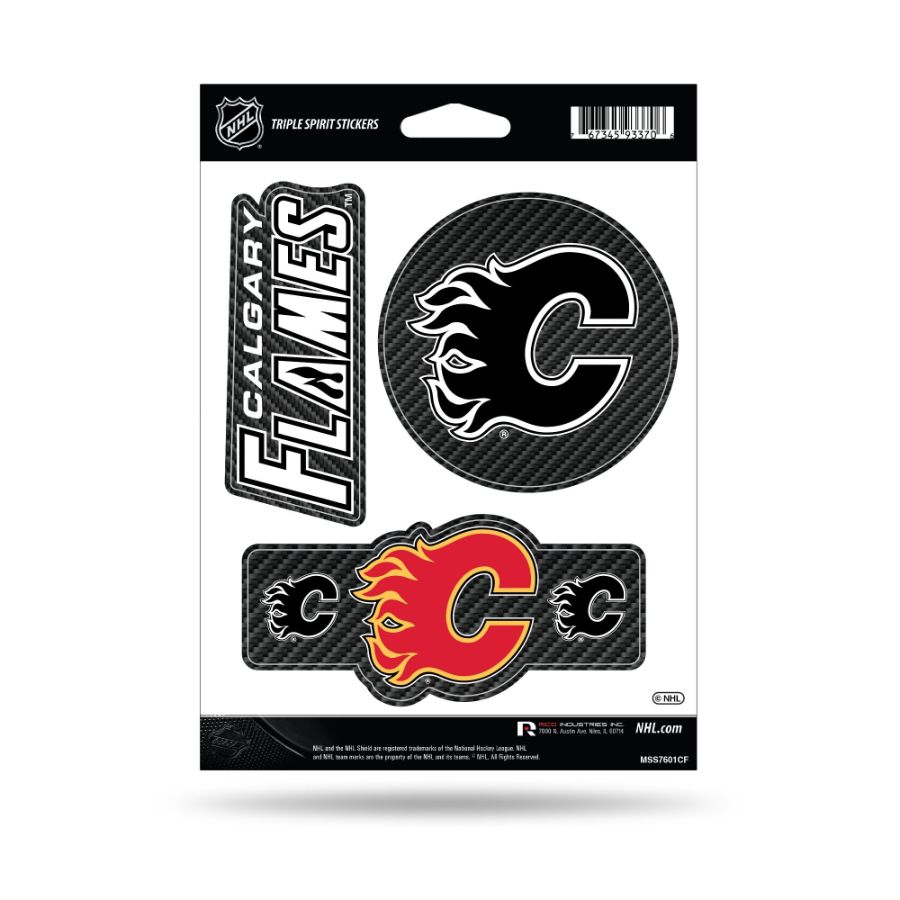 Calgary Flames - Sheet Of 3 Carbon Fiber Triple Spirit Stickers at ...