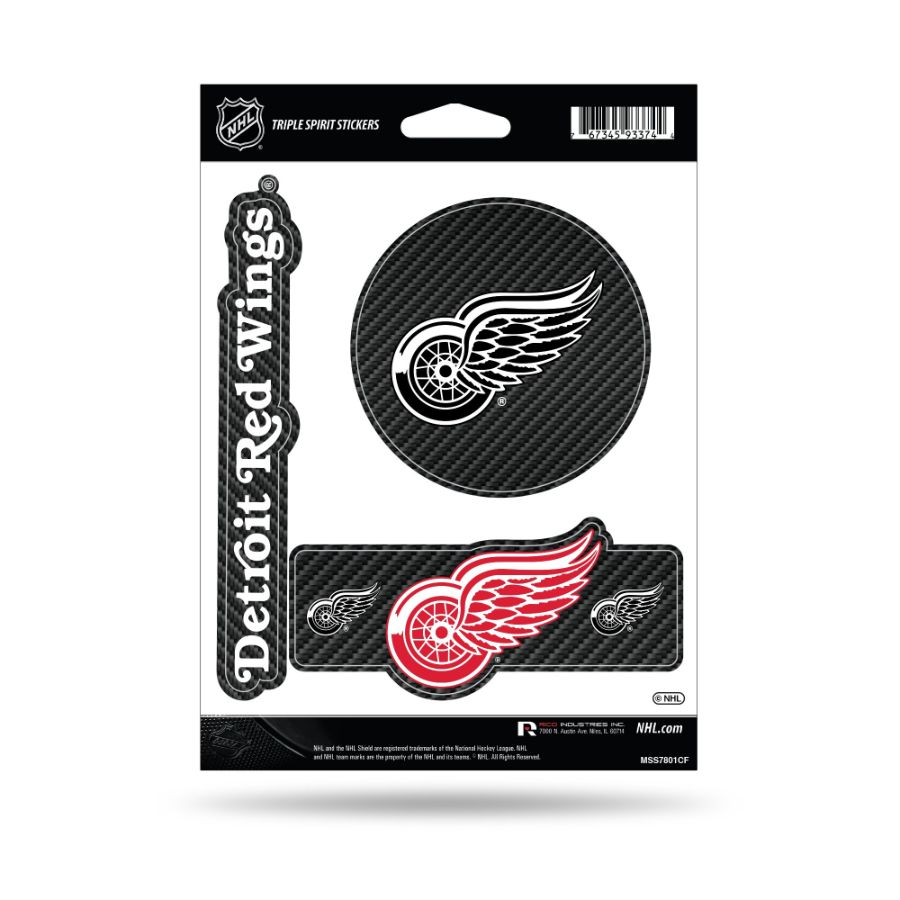 Detroit Red Wings - Sheet Of 3 Carbon Fiber Triple Spirit Stickers at ...
