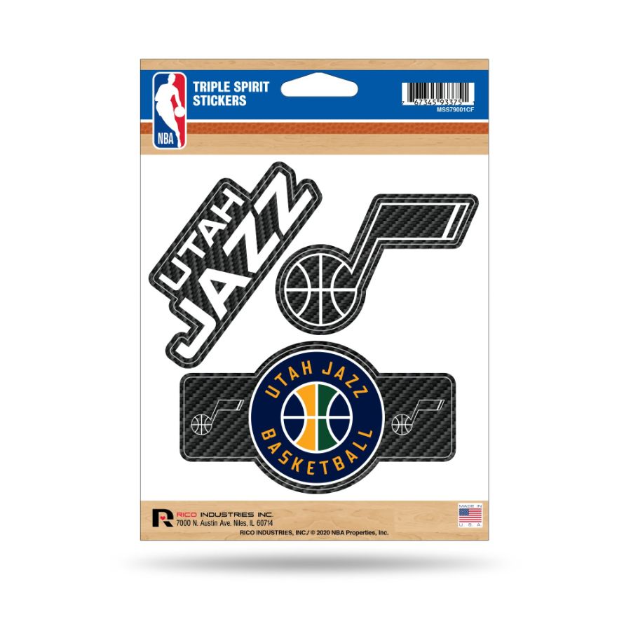 Utah Jazz - Sheet Of 3 Carbon Fiber Triple Spirit Stickers at Sticker ...