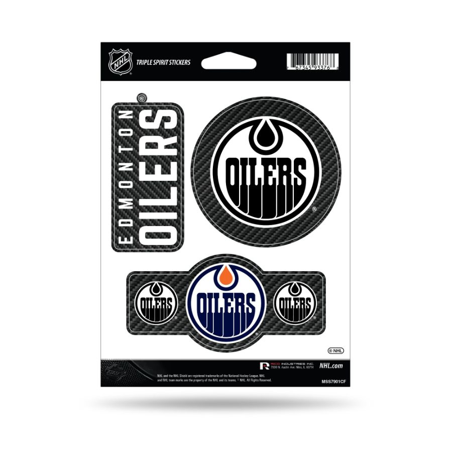 Edmonton Oilers - Sheet Of 3 Carbon Fiber Triple Spirit Stickers at ...