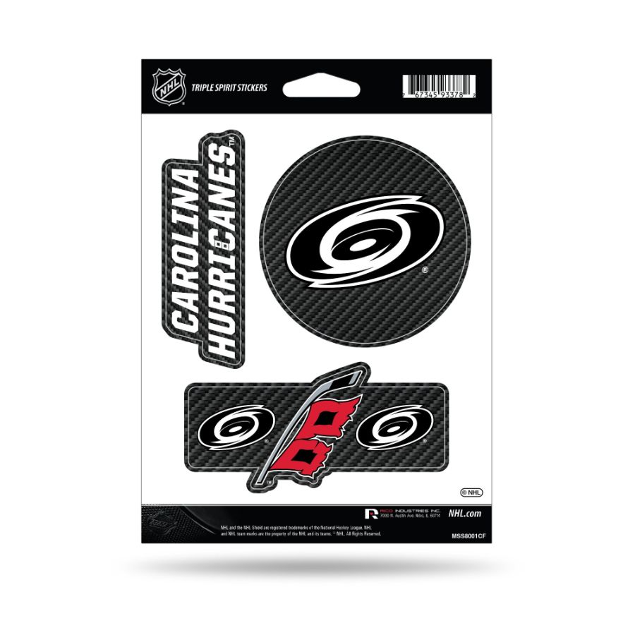 Carolina Hurricanes - Sheet Of 3 Carbon Fiber Triple Spirit Stickers at ...