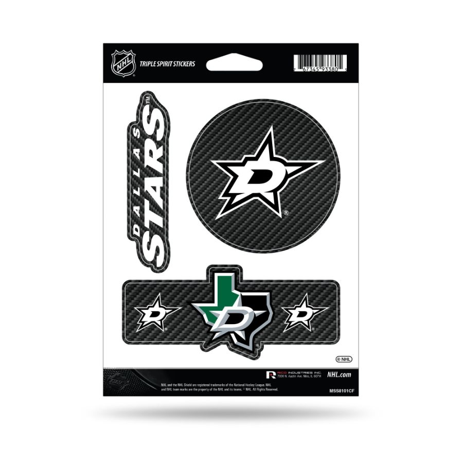 Dallas Stars - Sheet Of 3 Carbon Fiber Triple Spirit Stickers at ...