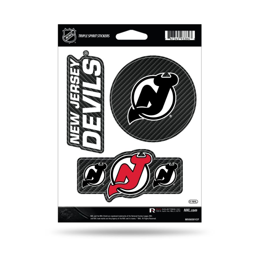 New Jersey Devils - Sheet Of 3 Carbon Fiber Triple Spirit Stickers at ...
