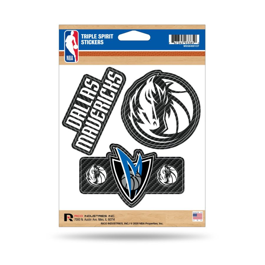 Dallas Mavericks - Sheet Of 3 Carbon Fiber Triple Spirit Stickers at ...