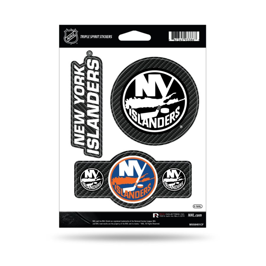 New York Islanders - Sheet Of 3 Carbon Fiber Triple Spirit Stickers at ...