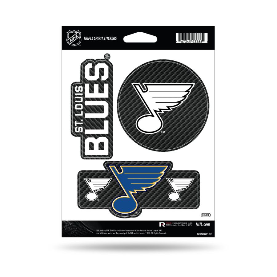 St. Louis Blues - Sheet Of 3 Carbon Fiber Triple Spirit Stickers at ...