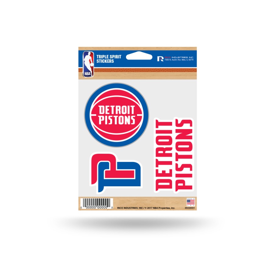 Detroit Pistons - Sheet Of 3 Triple Spirit Stickers at Sticker Shoppe