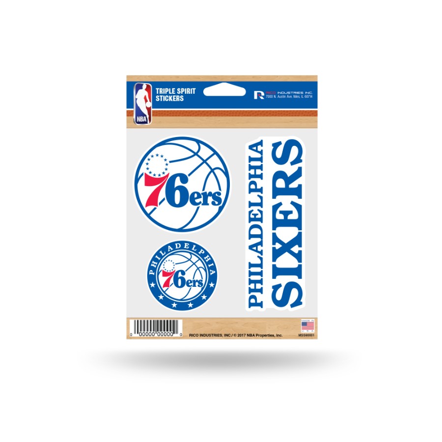 Philadelphia 76ers - Sheet Of 3 Triple Spirit Stickers at Sticker Shoppe