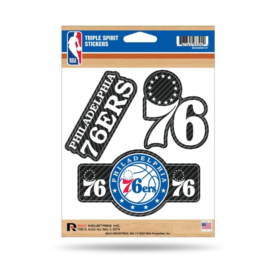 Philadelphia 76ers - Sheet Of 3 Carbon Fiber Triple Spirit Stickers at ...