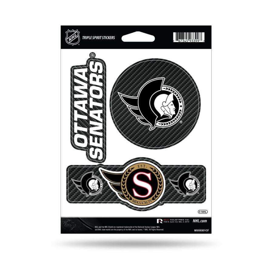 Ottawa Senators - Sheet Of 3 Carbon Fiber Triple Spirit Stickers at ...