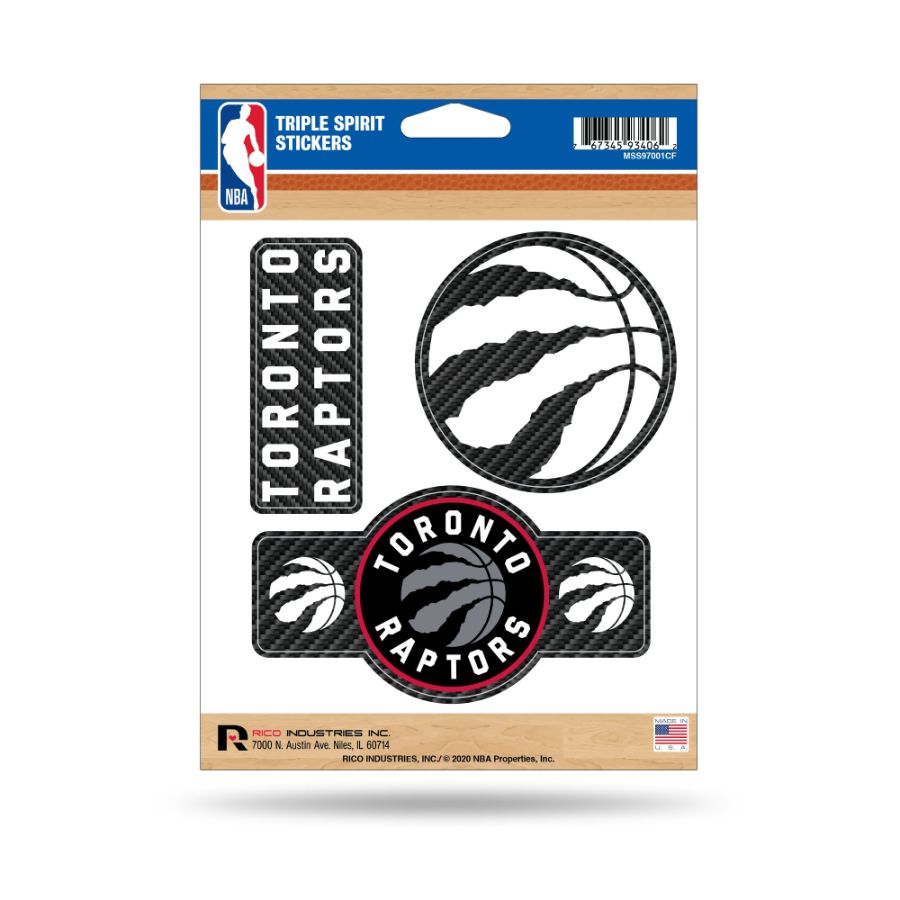 Toronto Raptors - Sheet Of 3 Carbon Fiber Triple Spirit Stickers at ...