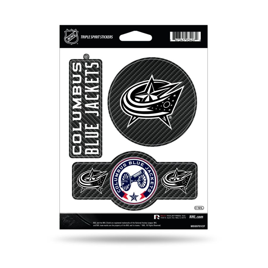 Columbus Blue Jackets - Sheet Of 3 Carbon Fiber Triple Spirit Stickers ...