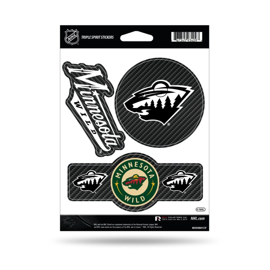 Minnesota Wild - Sheet Of 3 Carbon Fiber Triple Spirit Stickers at ...