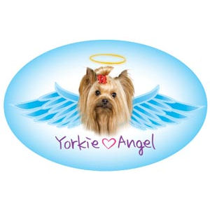 Yorkie Pet Angel - Oval Magnet at Sticker Shoppe