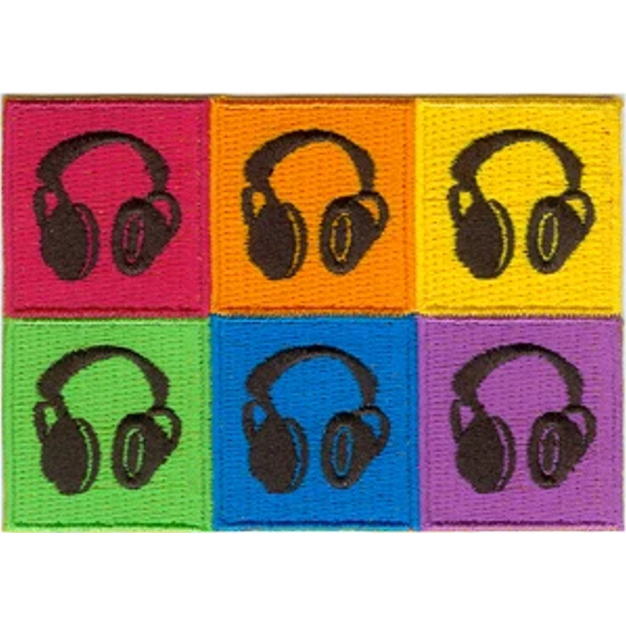 Headphones Multi Color - Embroidered Iron-On Patch at Sticker Shoppe