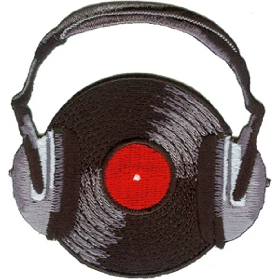 Record With Headphones - Embroidered Iron-On Patch at Sticker Shoppe