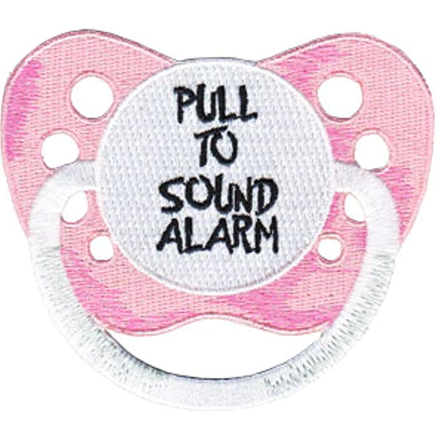 Pink Baby Pacifier Pull To Sound Alarm - Embroidered Iron-On Patch at ...