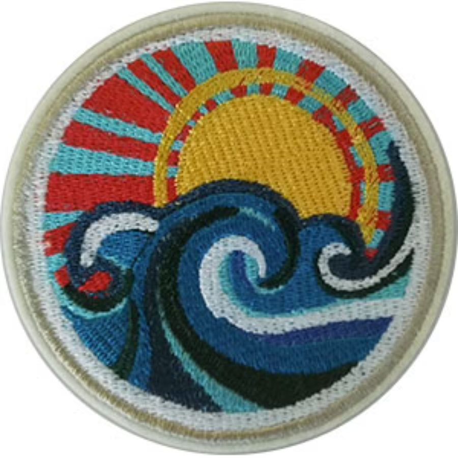 Surfing Waves & Sun - Embroidered Iron-On Patch at Sticker Shoppe