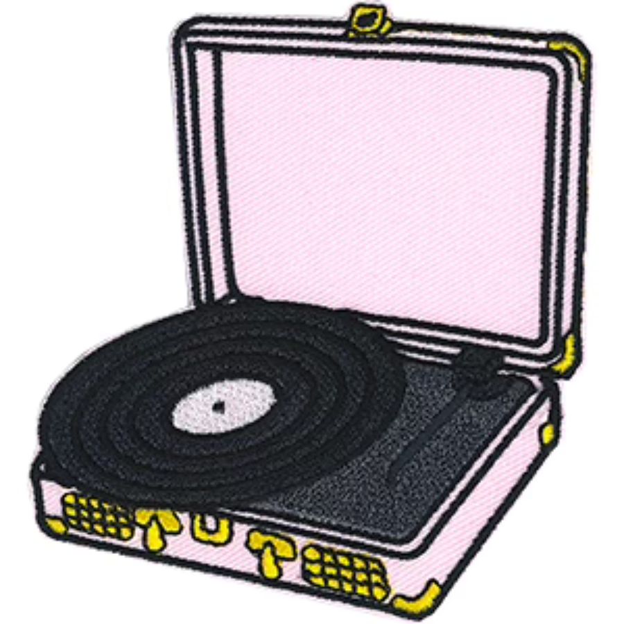 Pink Record Player - Embroidered Iron-On Patch at Sticker Shoppe
