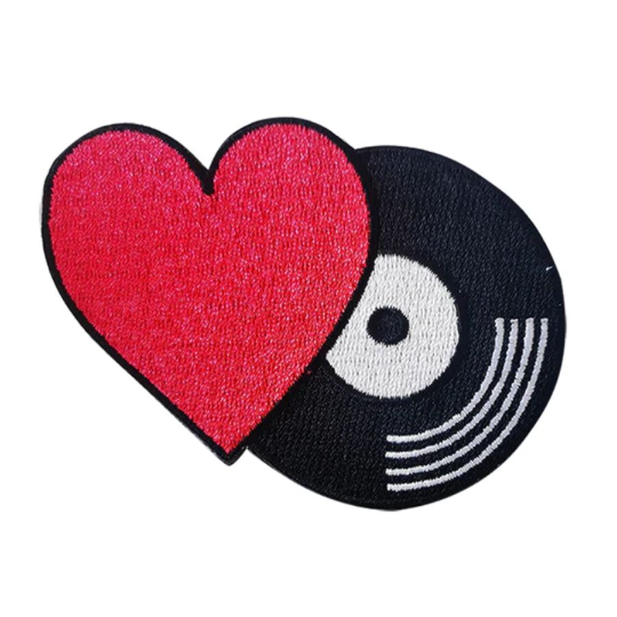 Heart & Record - Embroidered Iron-On Patch at Sticker Shoppe