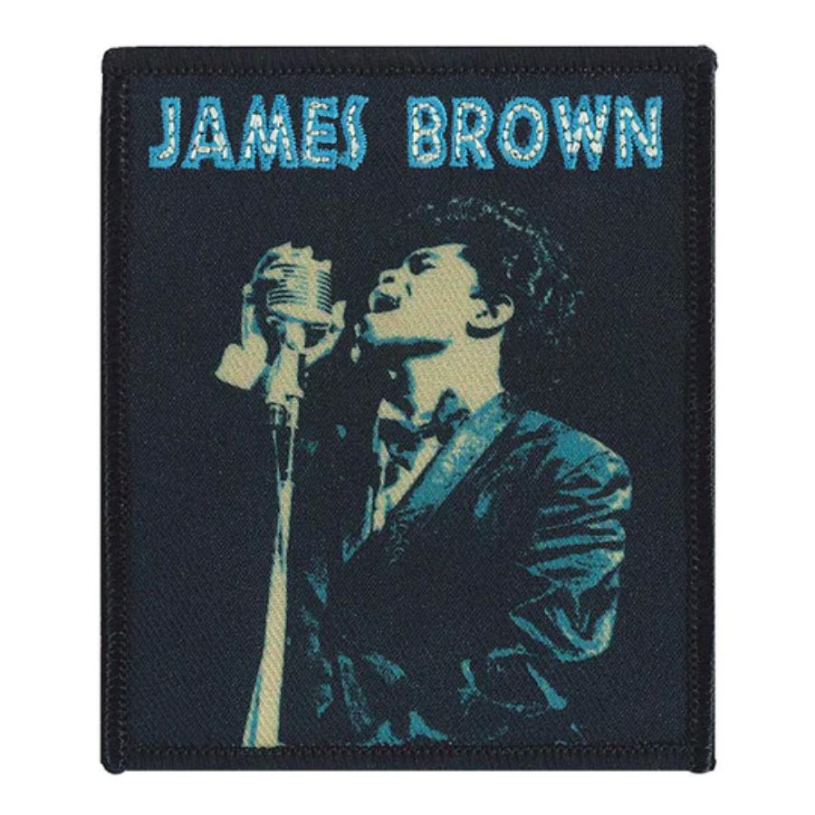 James Brown Singing in Blue - Embroidered Iron-On Patch at Sticker Shoppe
