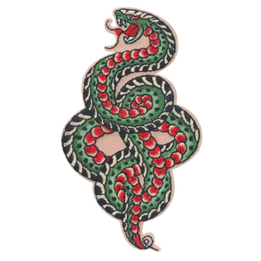 Traditional Tattoo Snake - Embroidered Iron-On Patch at Sticker Shoppe