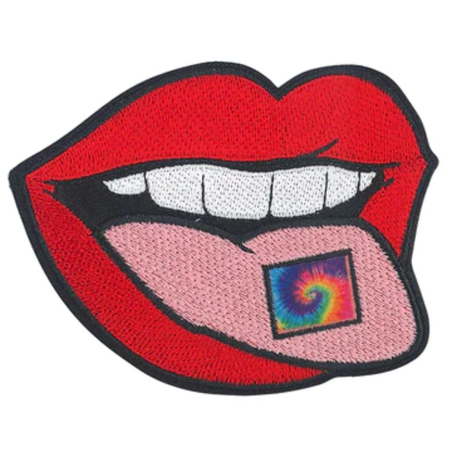 Tie Dye Acid Tab Lips - Embroidered Iron-On Patch at Sticker Shoppe