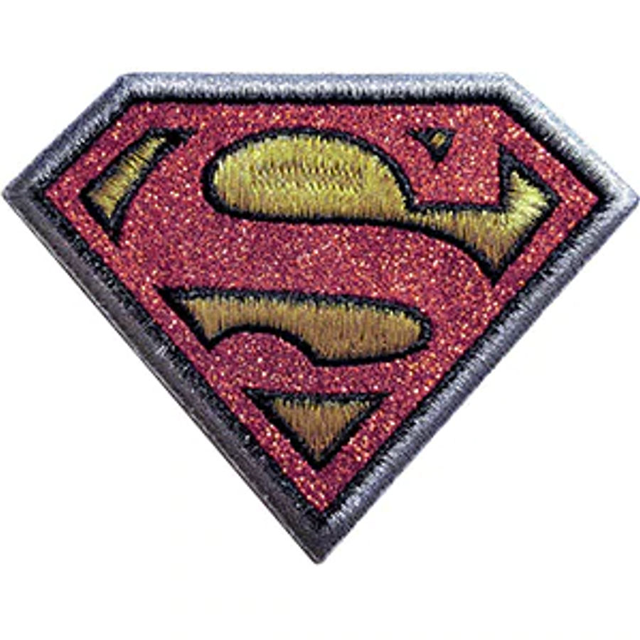 Superman Logo Black Outline & Glitter - Embroidered Iron-On Patch at ...