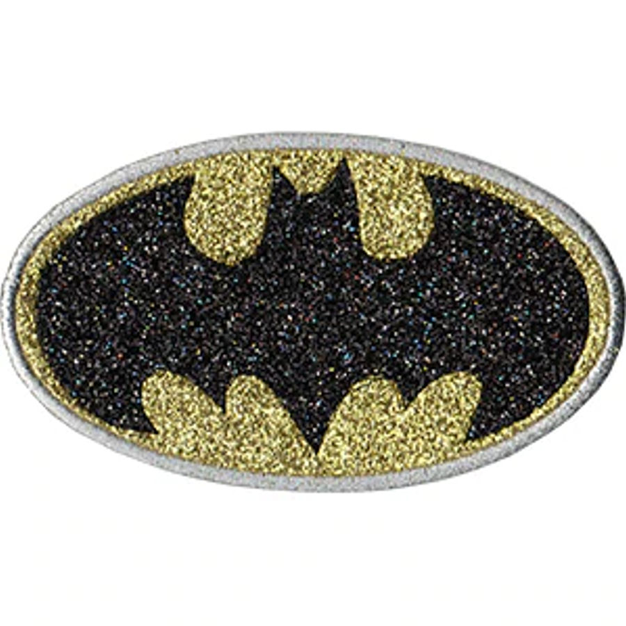 Batman Logo Silver & Glitter - Embroidered Iron-On Patch at Sticker Shoppe
