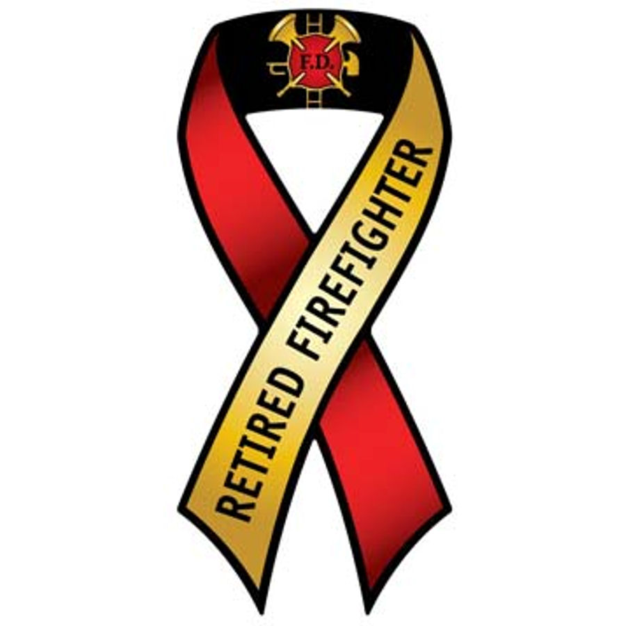 Retired Firefighter Black & Gold - Ribbon Magnet at Sticker Shoppe