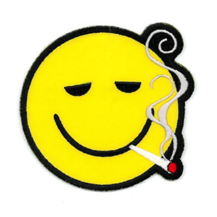 Smoking Smiley Face - Embroidered Iron-On Patch at Sticker Shoppe