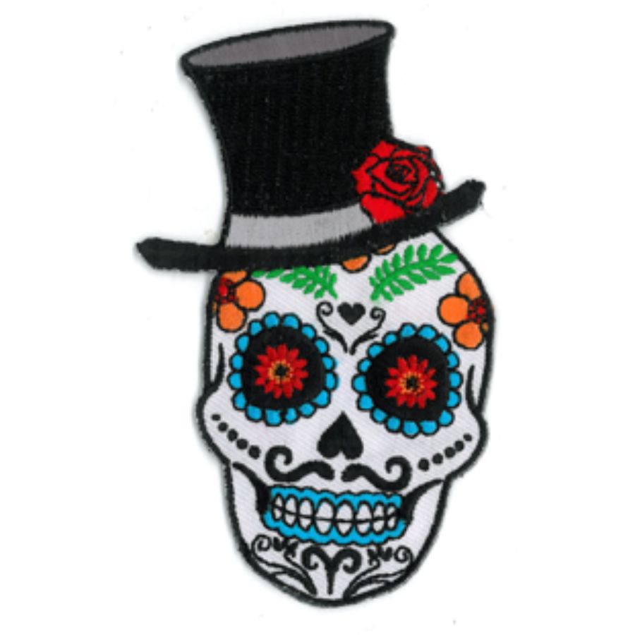 El Catrin Skull - Embroidered Iron-On Patch at Sticker Shoppe