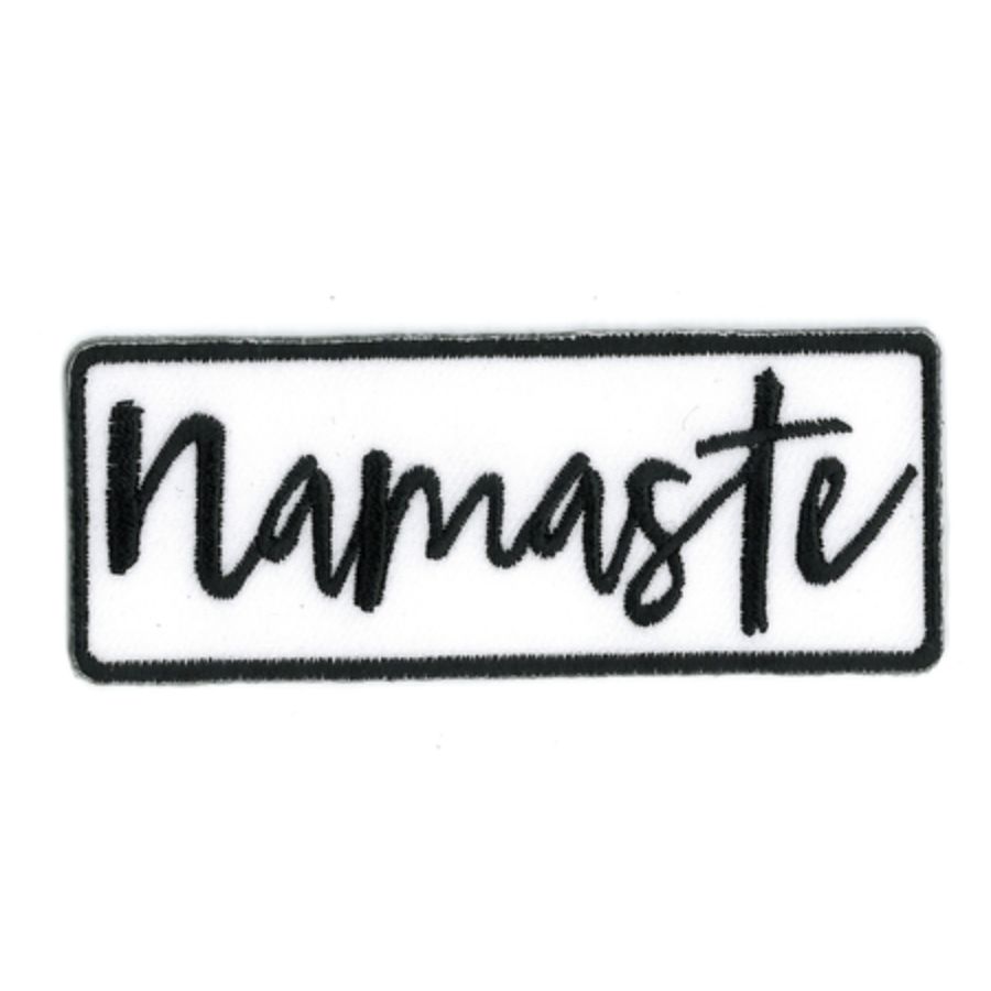 Black & White NAMASTE - Embroidered Iron-On Patch at Sticker Shoppe