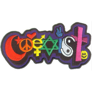 Happy Coexist Symbols - Embroidered Iron On Patch at Sticker Shoppe