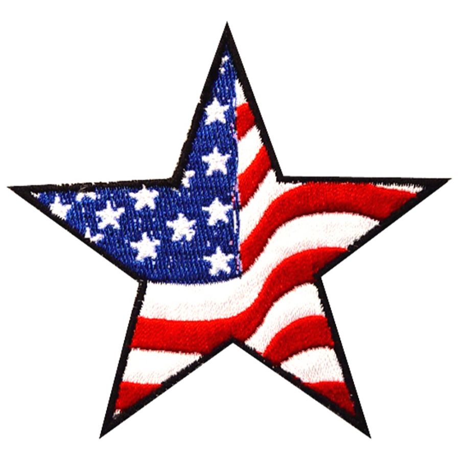 United States Of America American Flag Wavy Star - Embroidered Iron-On ...