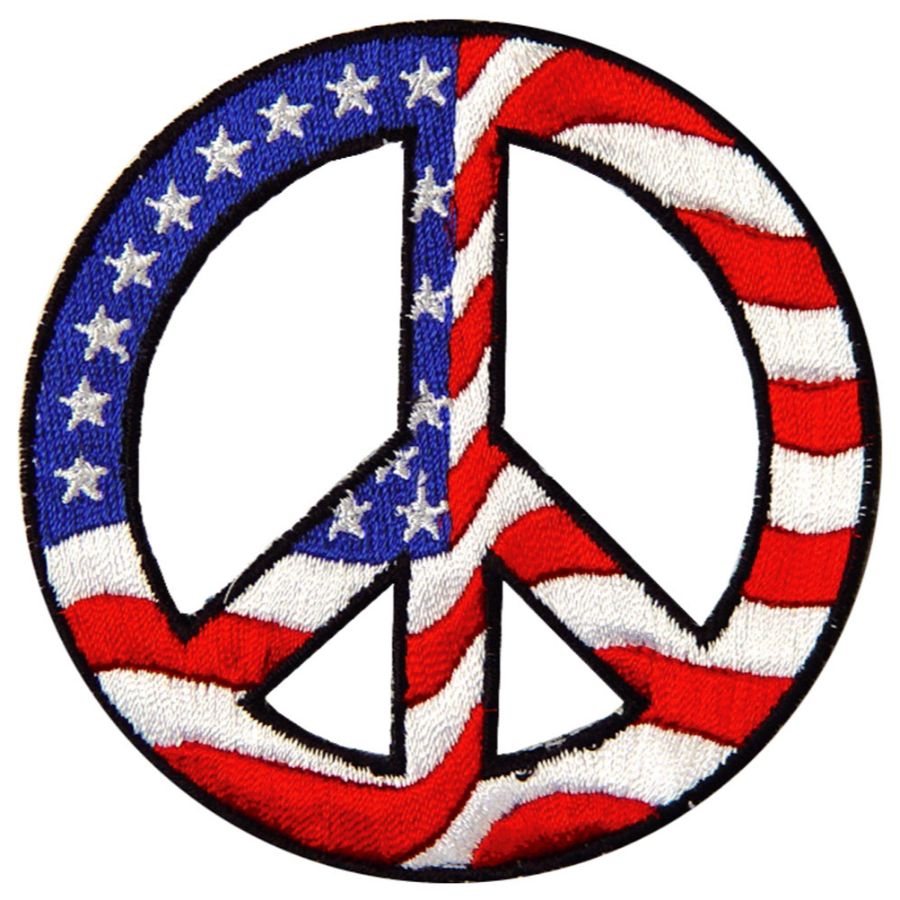 United States Of America American Flag Peace Sign - Embroidered Iron-On ...