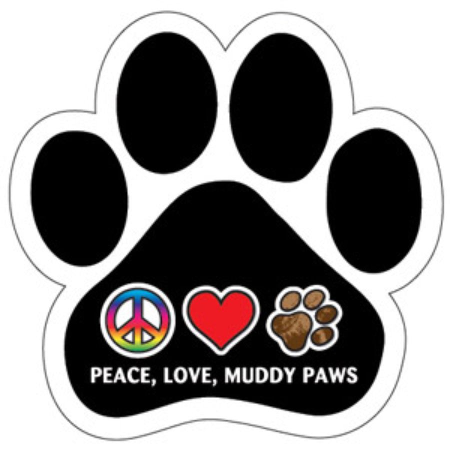 Peace, Love, Muddy Paws - Paw Magnet at Sticker Shoppe