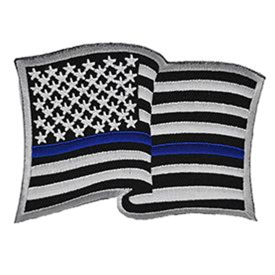 Thin Blue Line Wavy American Flag - Embroidered Iron-On Patch at ...