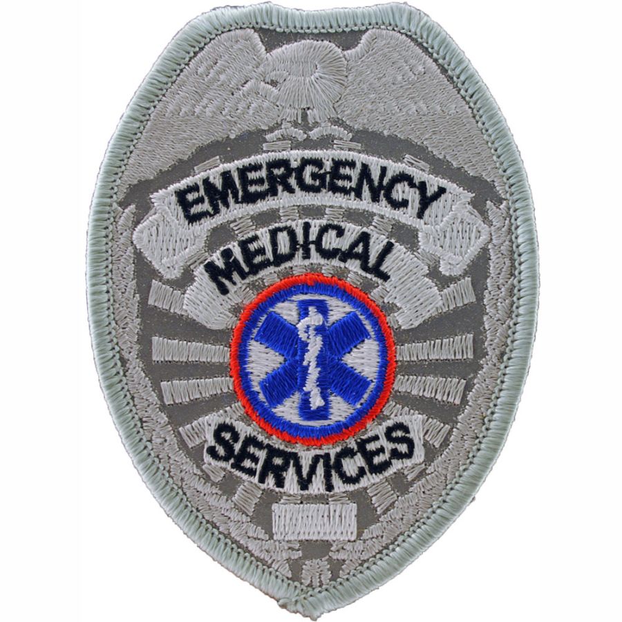 Emergency Medical Services Silver Badge - Embroidered Iron-On Patch at ...